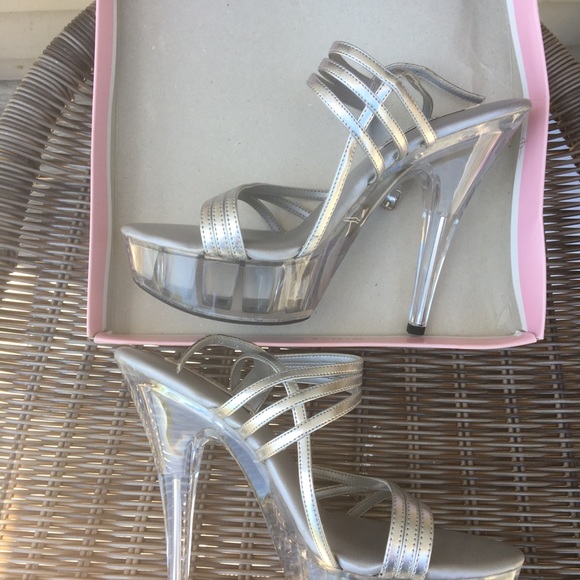 Classified | Shoes | Hot Silver And Clear Stiletto Platform Heels ...